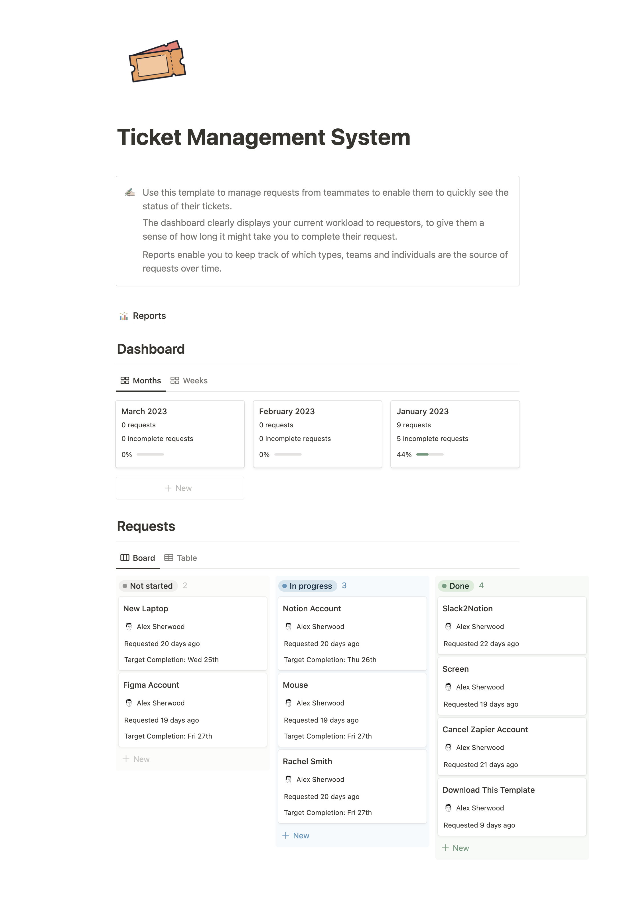Ticket Management System | Notion Template